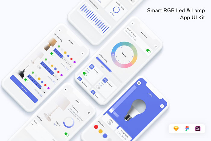 绚丽多彩的智能RGB Led灯光控制APP UI Kit素材_源酷素材网