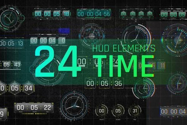 AE模板-24种科技感全息投影HUD时间元素 HUD Elements Time_源酷素材网