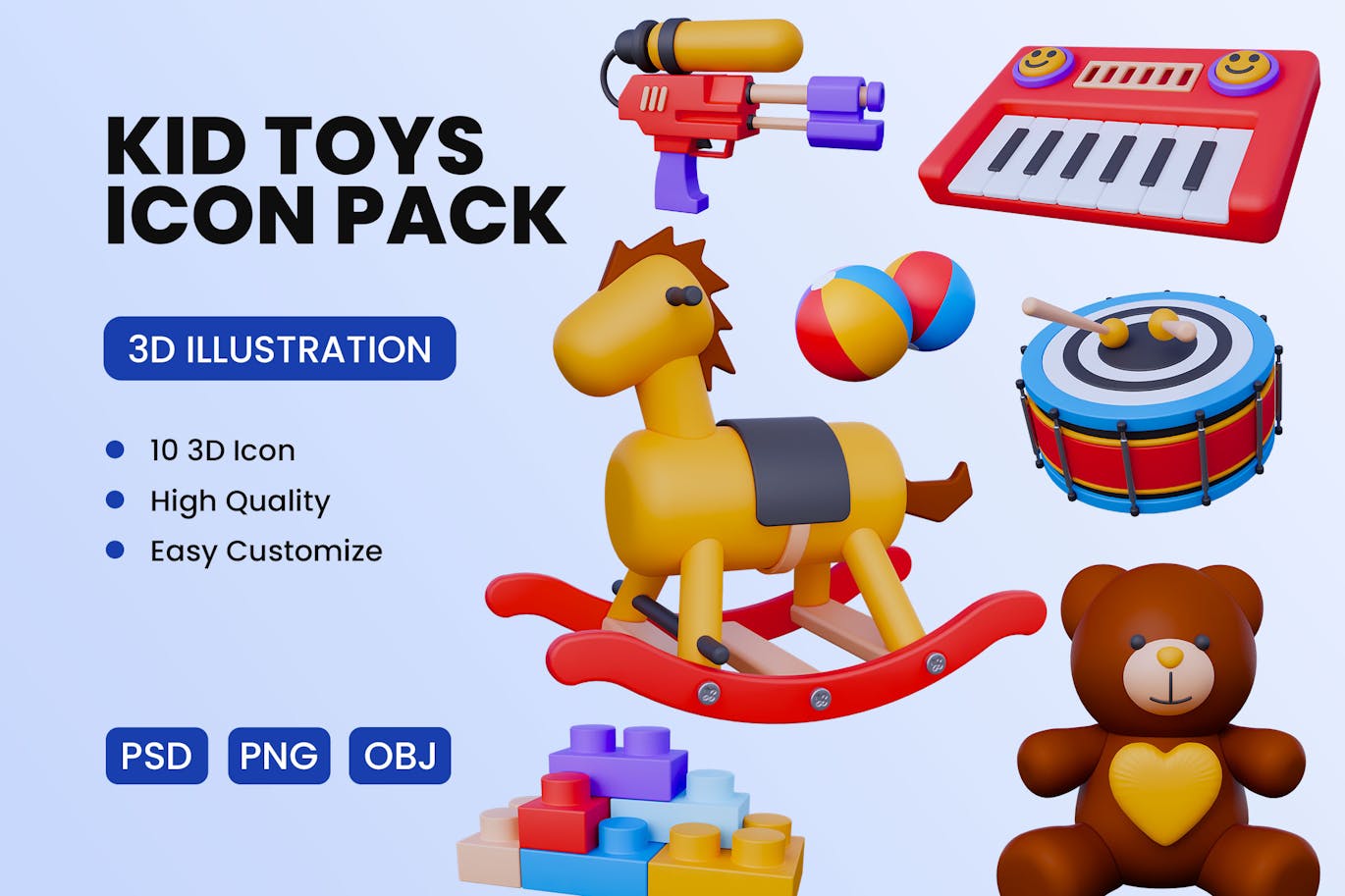 儿童玩具3D图标模型(OBJ,PNG,PSD) kid-toys-3d-icon_源酷素材网