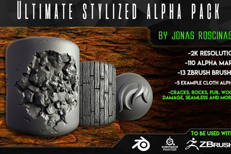 高质量深度贴图笔刷素材 100+ Ultimate Stylized Alpha Pack_源酷素材网